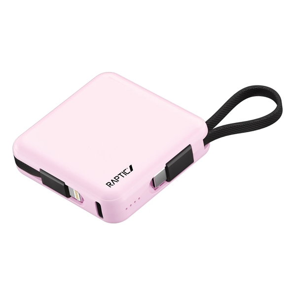 Raptic 纖薄迷你方形 5000 mAh 行動電源，內置 Type-C 充電線 | AT Plus