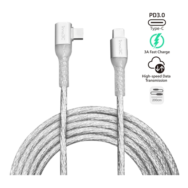 inno3C i-60C-20 Transparent Type-C to Type-C 60W L-shape Cable | AT Plus