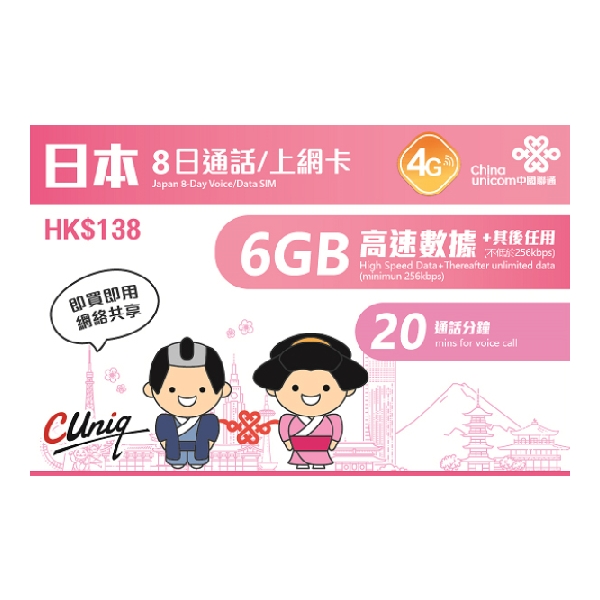 China Unicom Japan 8-Day Voice/Data SIM | AT Plus